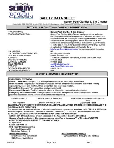 SDS Information - Serum Watercare